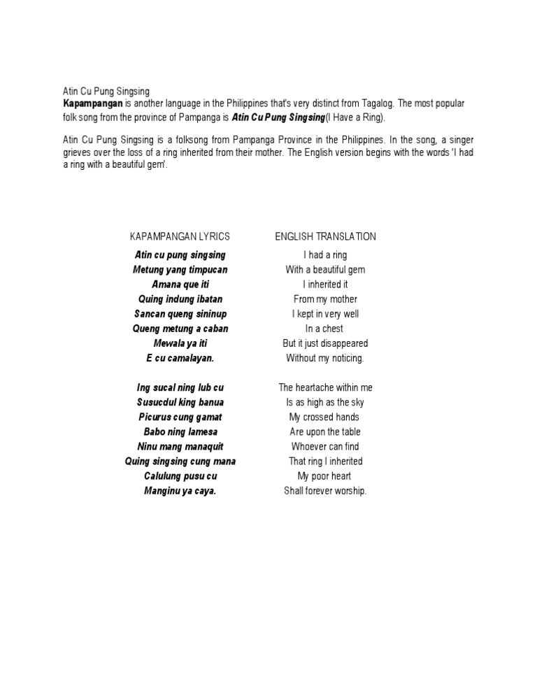 Atin Cu Pung Singsing | PDF | Poetry