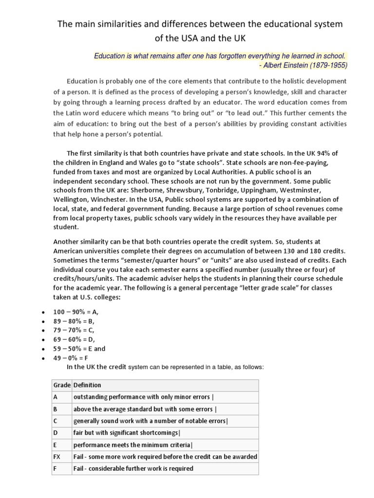 The Main Similarities and Differences Between The Educational System of ...