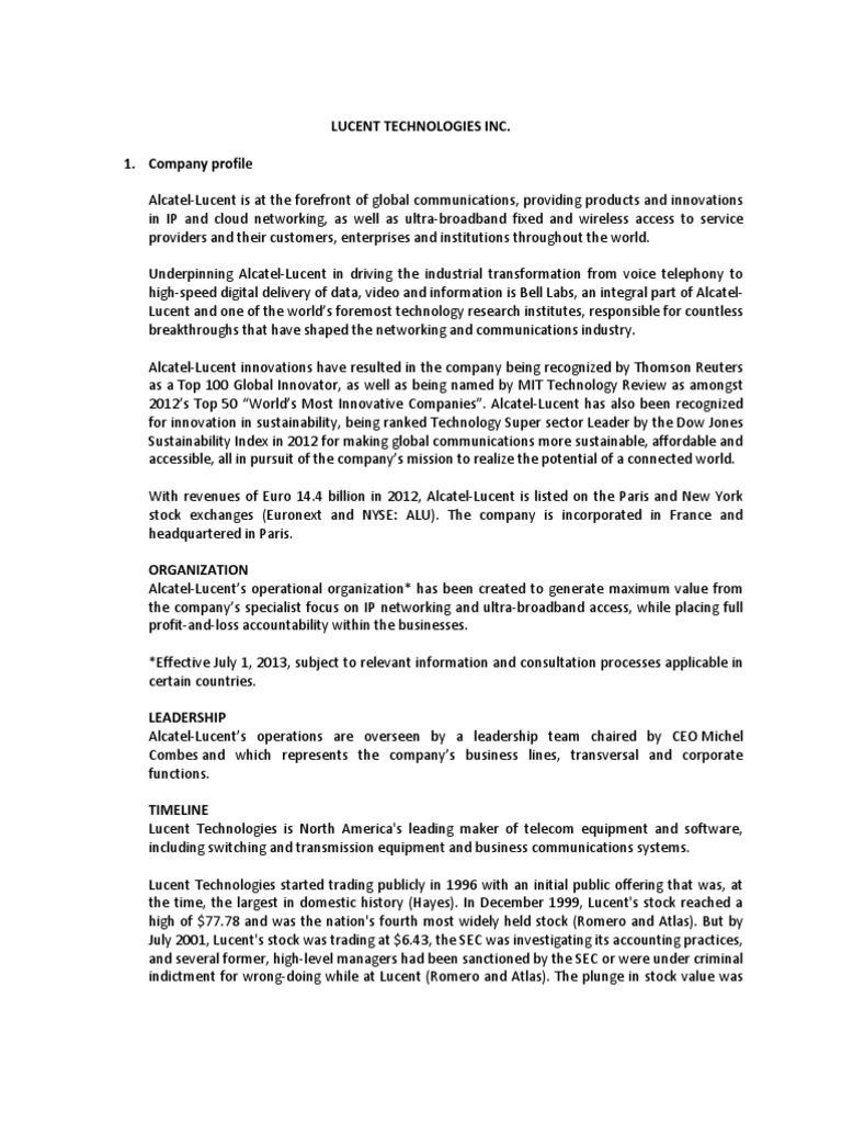 Lucent Technologies Inc Case | PDF | U.S. Securities And Exchange ...
