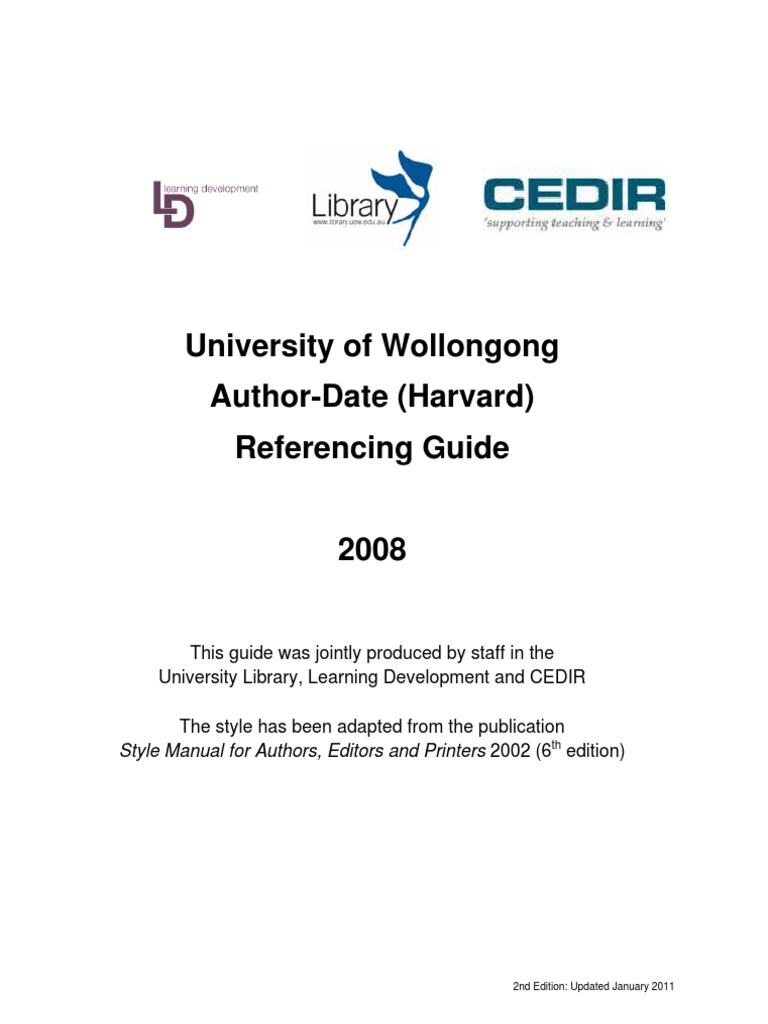 University of Wollongong Author-Date (Harvard) Referencing Guide | Download Free PDF | World ...