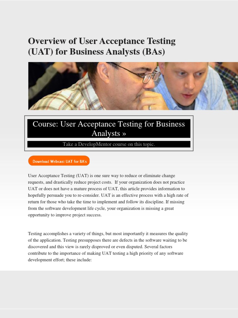 Overview Of User Acceptance Testing Uat For Business Analysts Bas