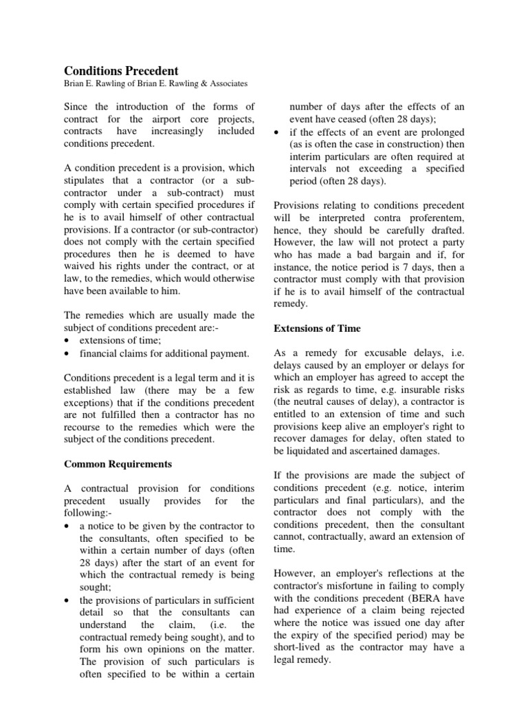 Conditions Precedent | PDF | Precedent | Damages