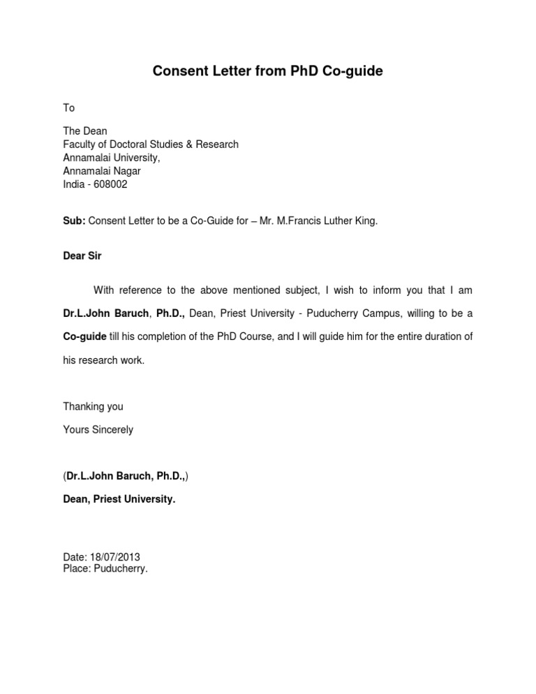 Consent Letter for PhD Co-Guide | PDF