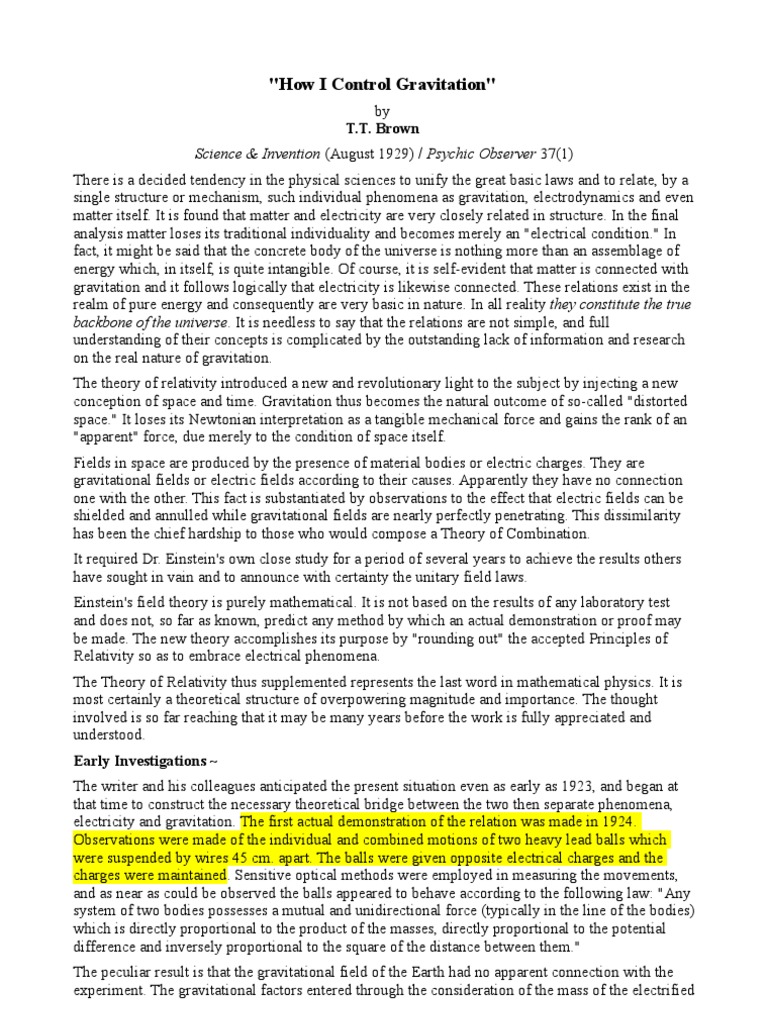 Thomas Townsend Brown | PDF | Field (Physics) | Force