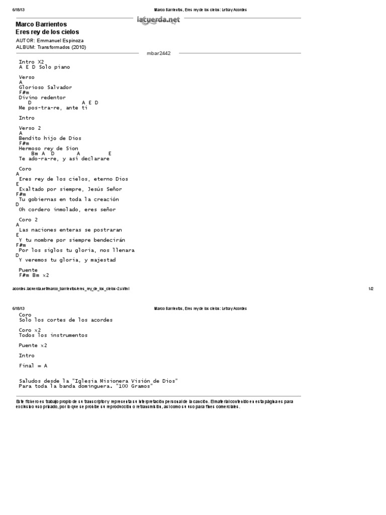 letra y Acordes de la cancion alabanzas al rey | Renato Ricci Musica