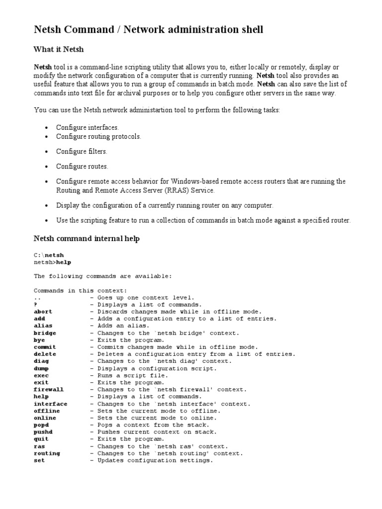 NETSH Command | PDF | Ip Address | Gateway (Telecommunications)