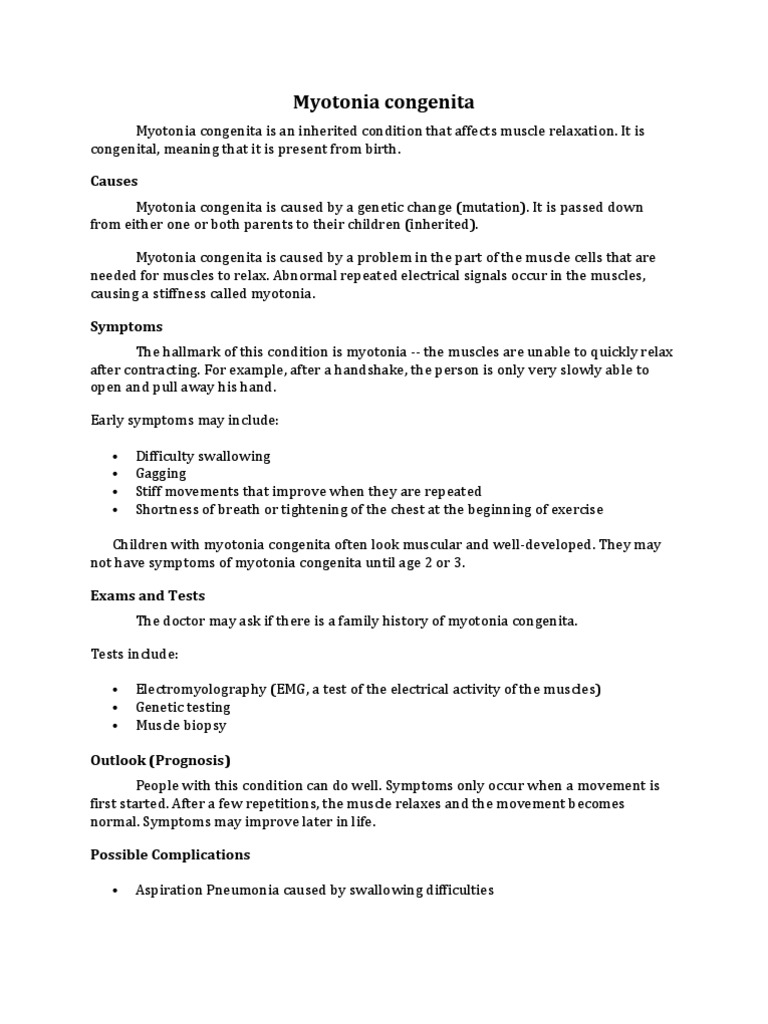 Myotonia Congenita | PDF | Wellness | Science & Mathematics
