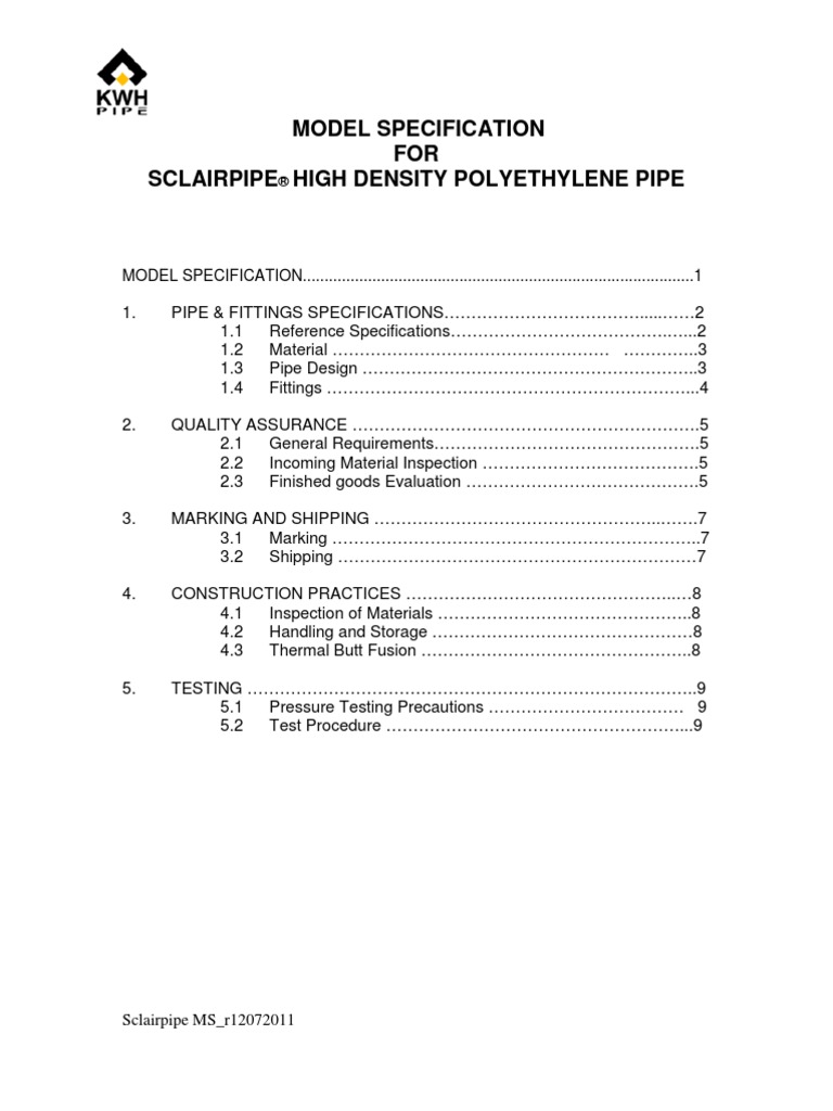 Sclairpipe MS r12072011 | PDF | Pipe (Fluid Conveyance) | Polyethylene