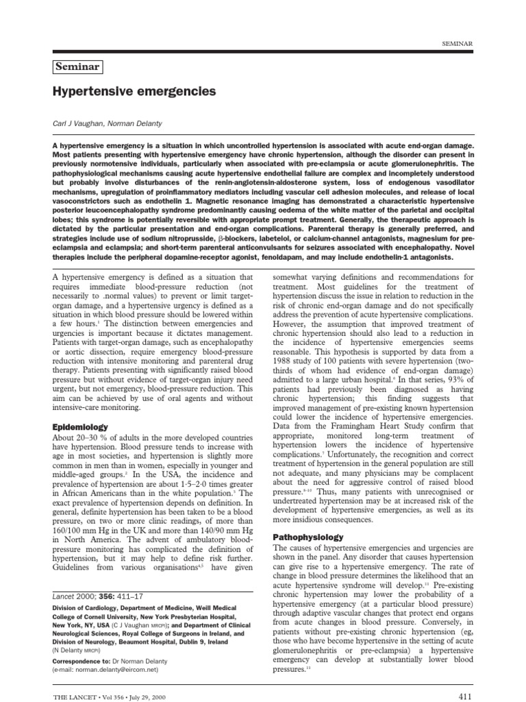 Hypertensive Emergencies Explained | PDF | Wellness