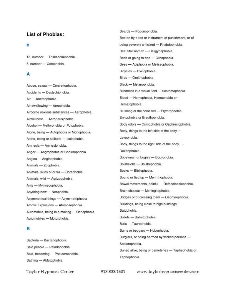 List of Phobias | PDF | Phobia | Anxiety Disorder
