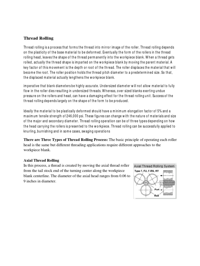 Thread Rolling | PDF | Rolling (Metalworking) | Crafts