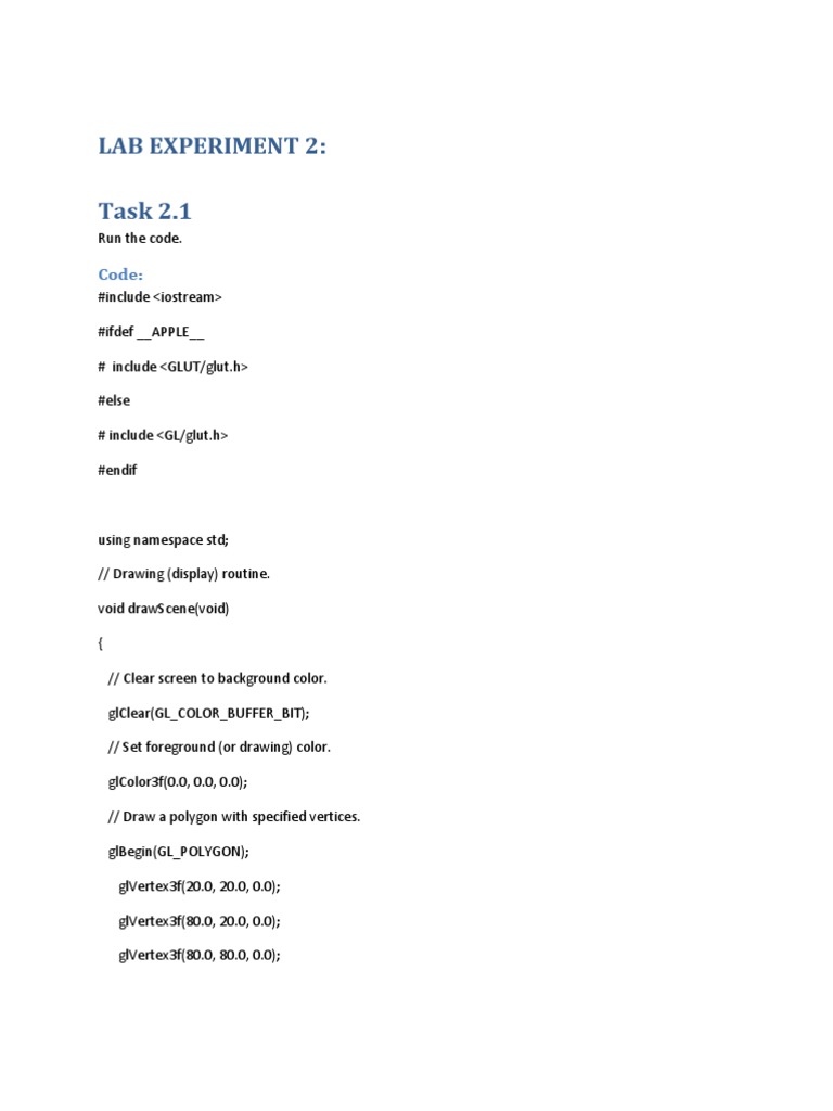 OpenGL Square and Polygon Experiments | PDF | Subroutine | Parameter (Computer Programming)