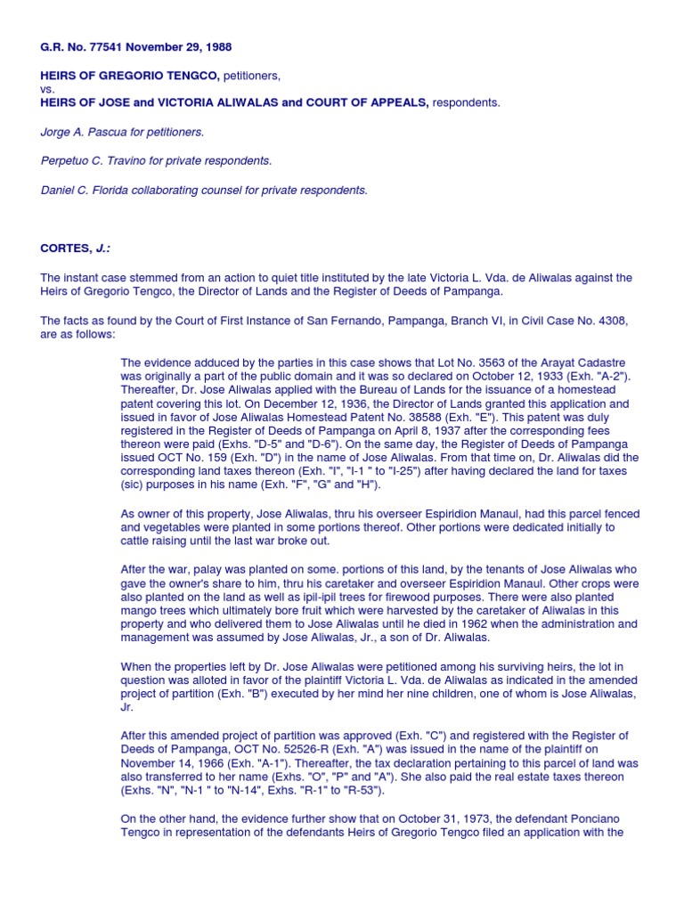 Heirs of Gregorio Tengco Vs Vs Heirs of Jose Aliwalas | PDF | Appeal | Judgment (Law)