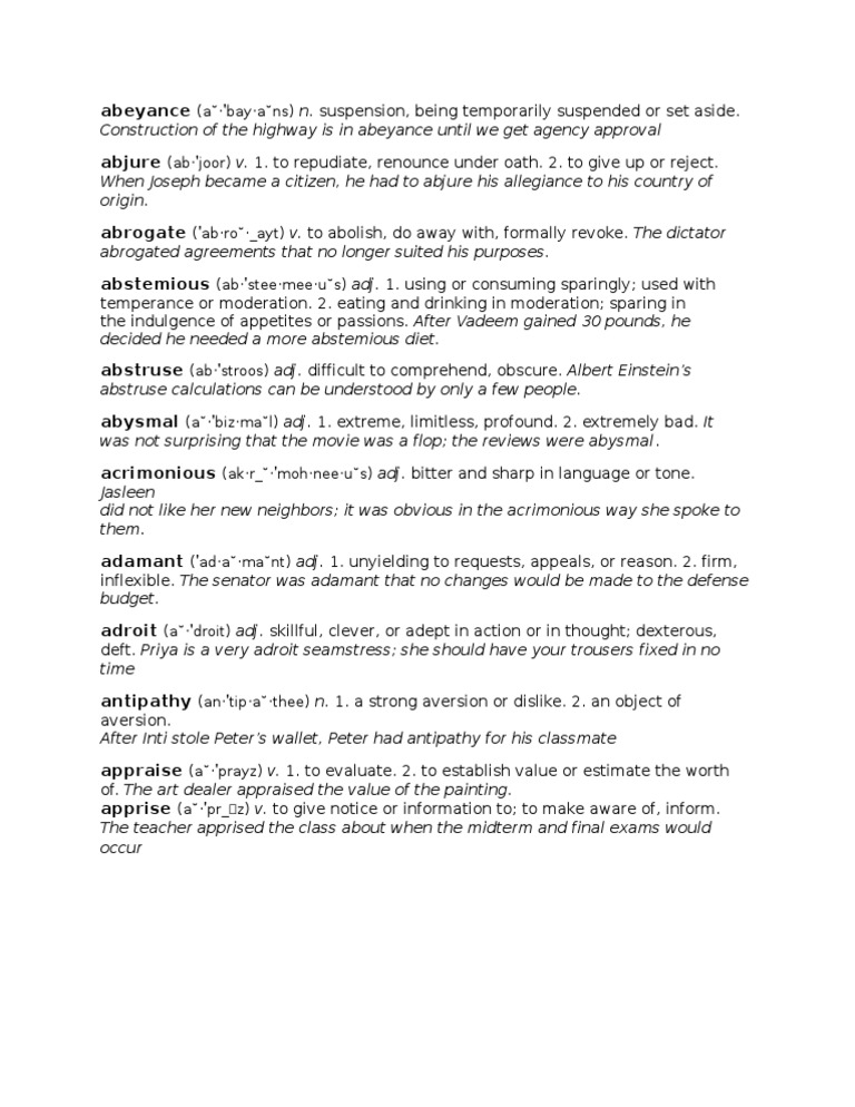 Abeyance Abjure: A Bay A Ns | PDF | Language Arts & Discipline