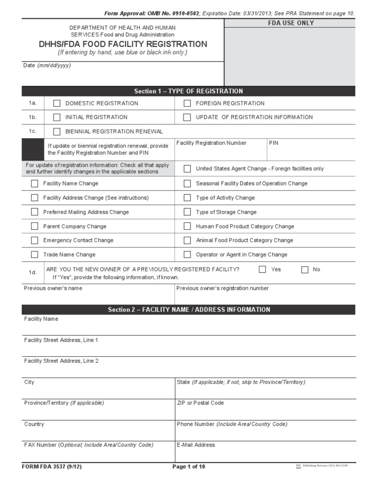 FDA Food Facility Registration Form | PDF | Grain | Zip Code