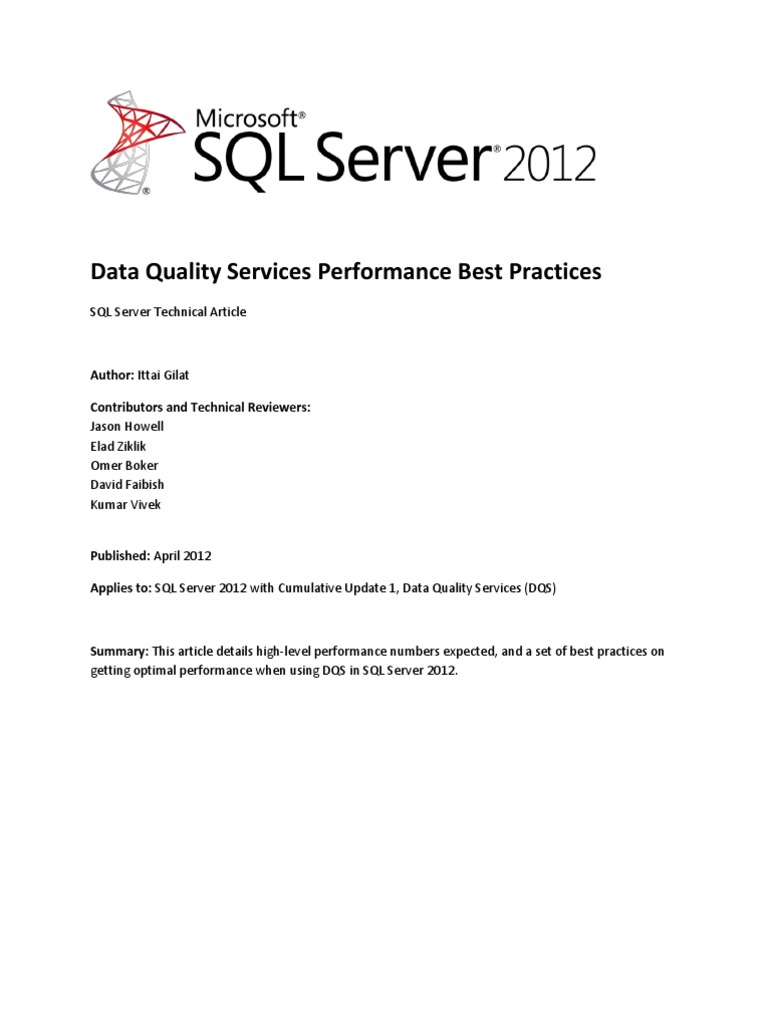 Sql Server Data Quality Services Performancebestpractices Pdf Microsoft Sql Server Scalability