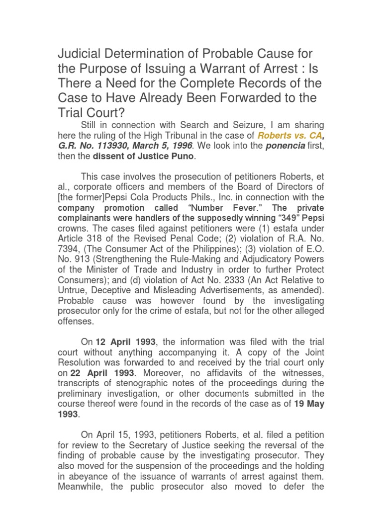 Issuance of A Warrant of Arrest | PDF | Probable Cause | Arrest