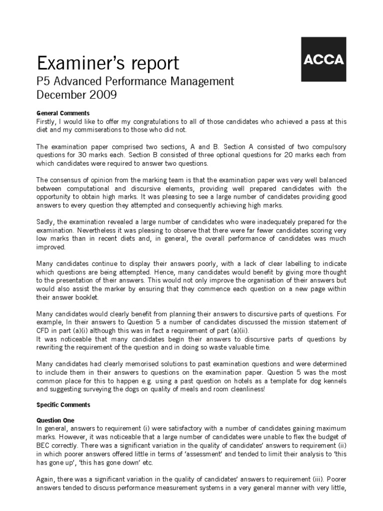 ACCA December 2009 Examiner Report P5 | PDF | Test (Assessment) | Economies