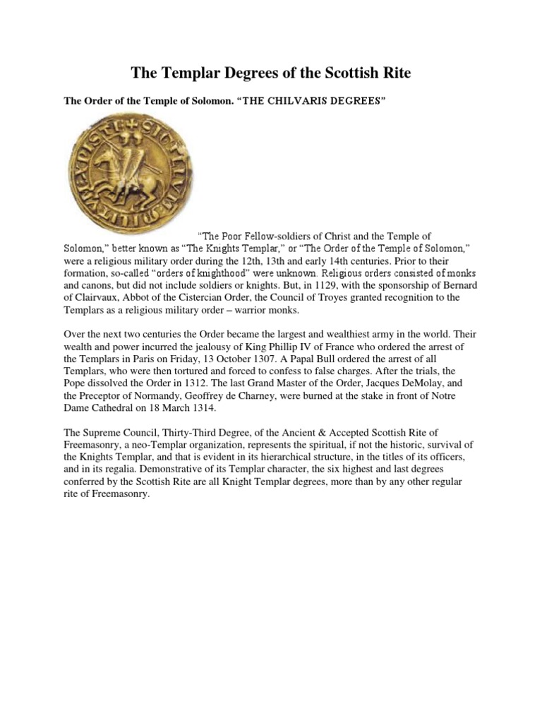 The Templar Degrees of the Scottish Rite | Knights Templar | Freemasonry