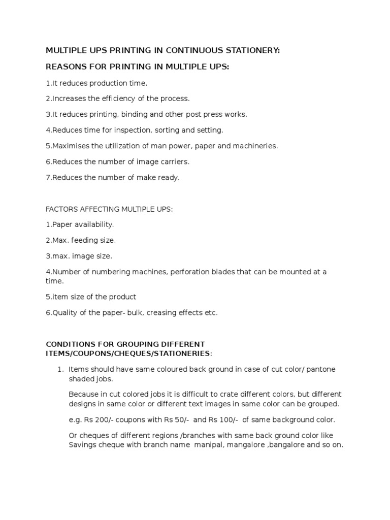 Multiple Ups Printing in Continuous Stationery | PDF | Envelope | Printing