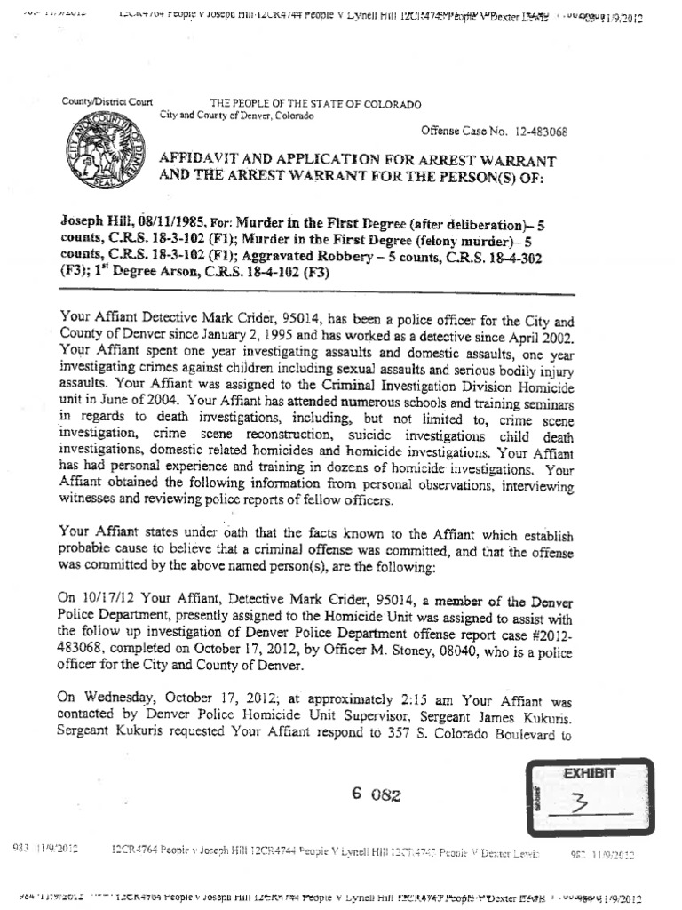 Joseph Hill Arrest Affidavit | PDF