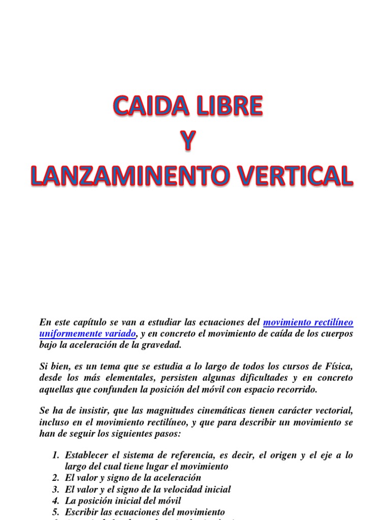 Caida Libre y Lanzamiento Vertical | PDF | Movimiento (física) | Aceleración