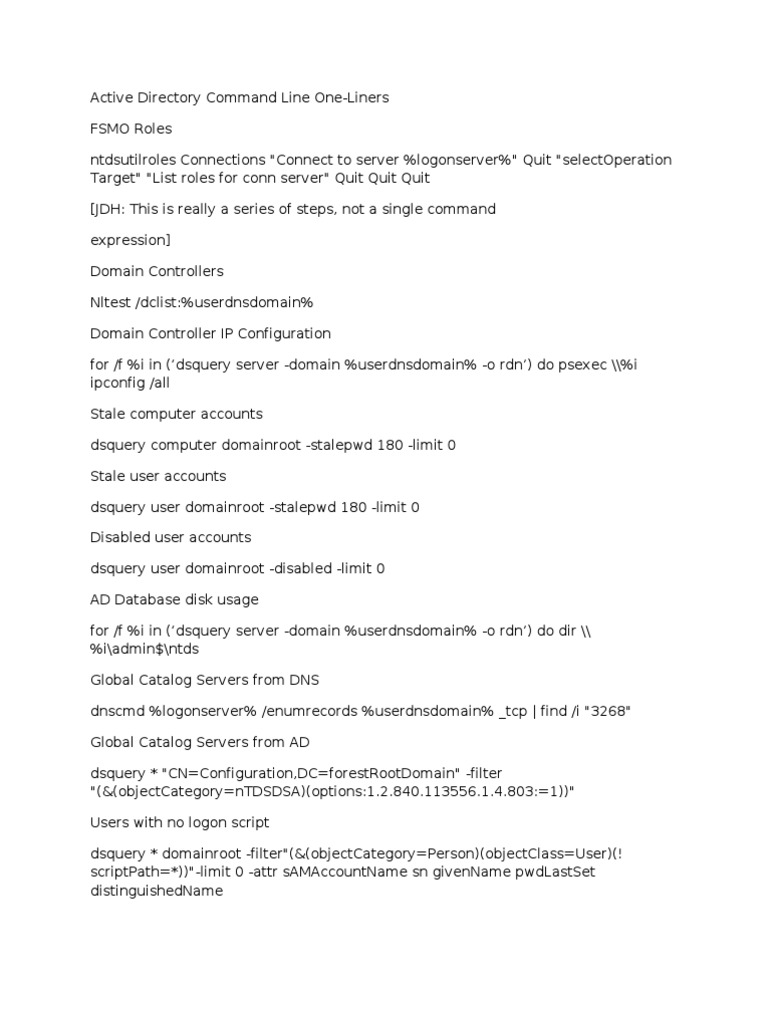 Active Directory Command Line One Pdf Active Directory Domain Name System