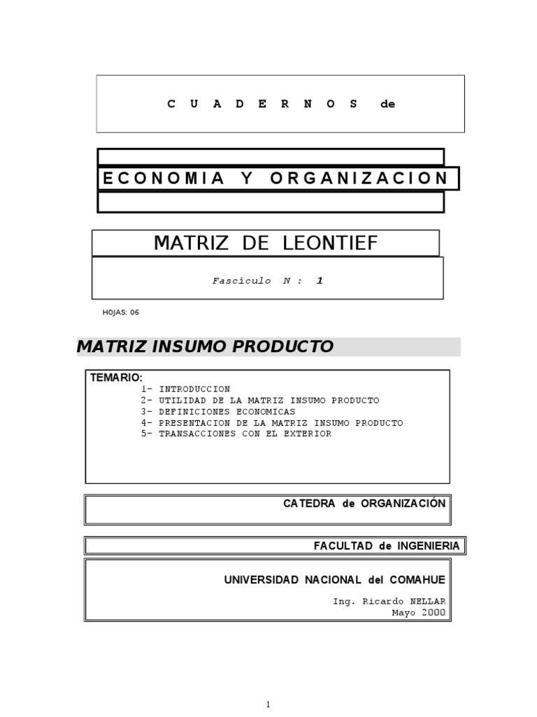 Matriz de Insumo Producto | Descargar gratis PDF | Matriz (Matemáticas) | Consumo (economía)