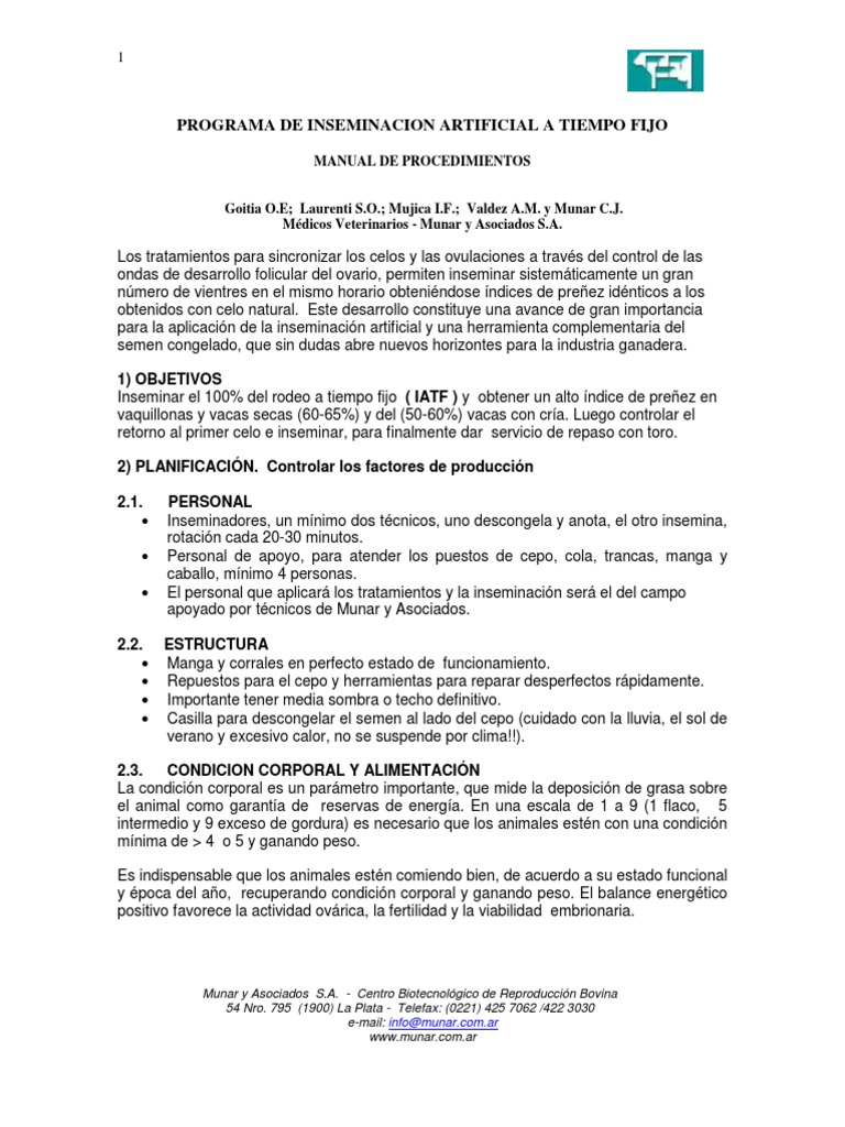 Protocolo IATF para Inseminación Artificial | PDF | Vacas | Beneficio ...