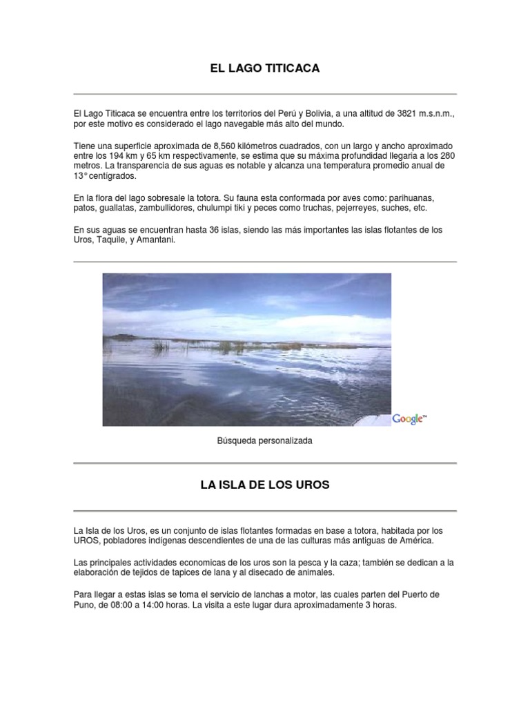 El Lago Titicaca | PDF | Naturaleza
