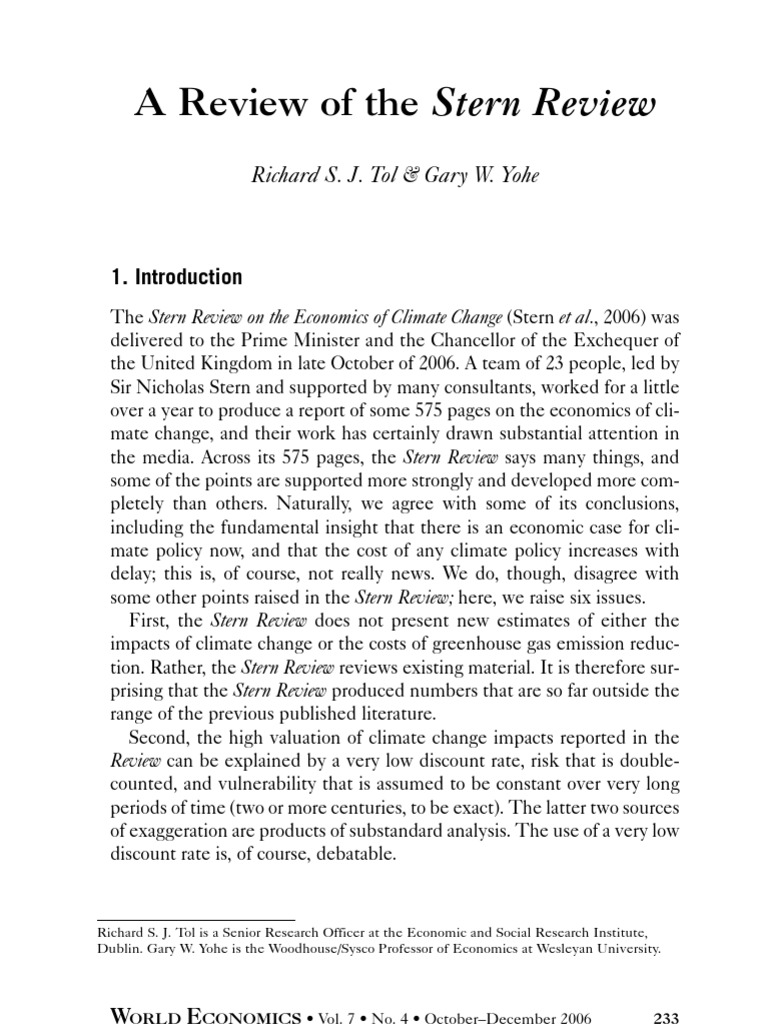 A Review of The Stern Review: Richard S. J. Tol & Gary W. Yohe | PDF ...