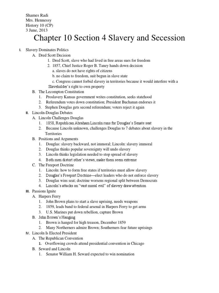Chapter 10 Section 4 Slavery and Secession | PDF | Abraham Lincoln ...