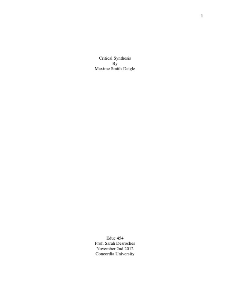 Critical Synthesis by Maxime Smith-Daigle | PDF | Working Class ...