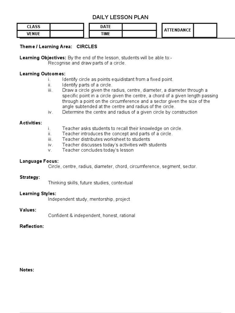 LP - Circles 1 | PDF | Circle | Lesson Plan