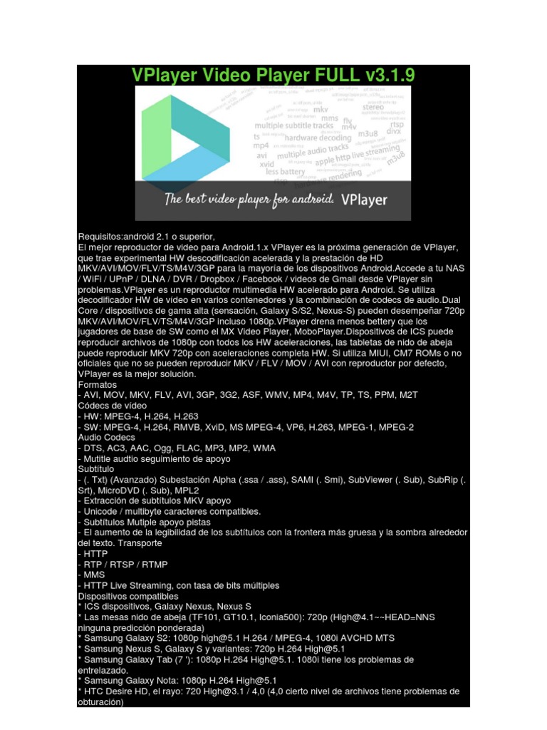 VPlayer Video Player FULL v3 | Descargar gratis PDF | Multimedia ...