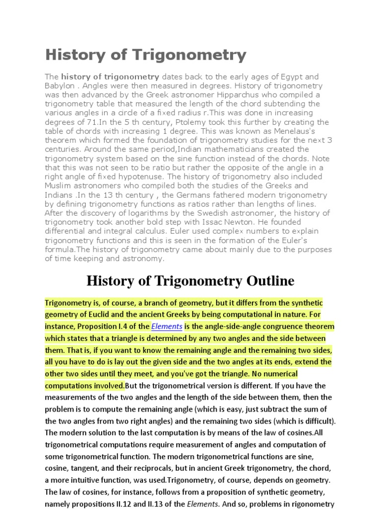 History of Trigonometry | Download Free PDF | Trigonometry ...
