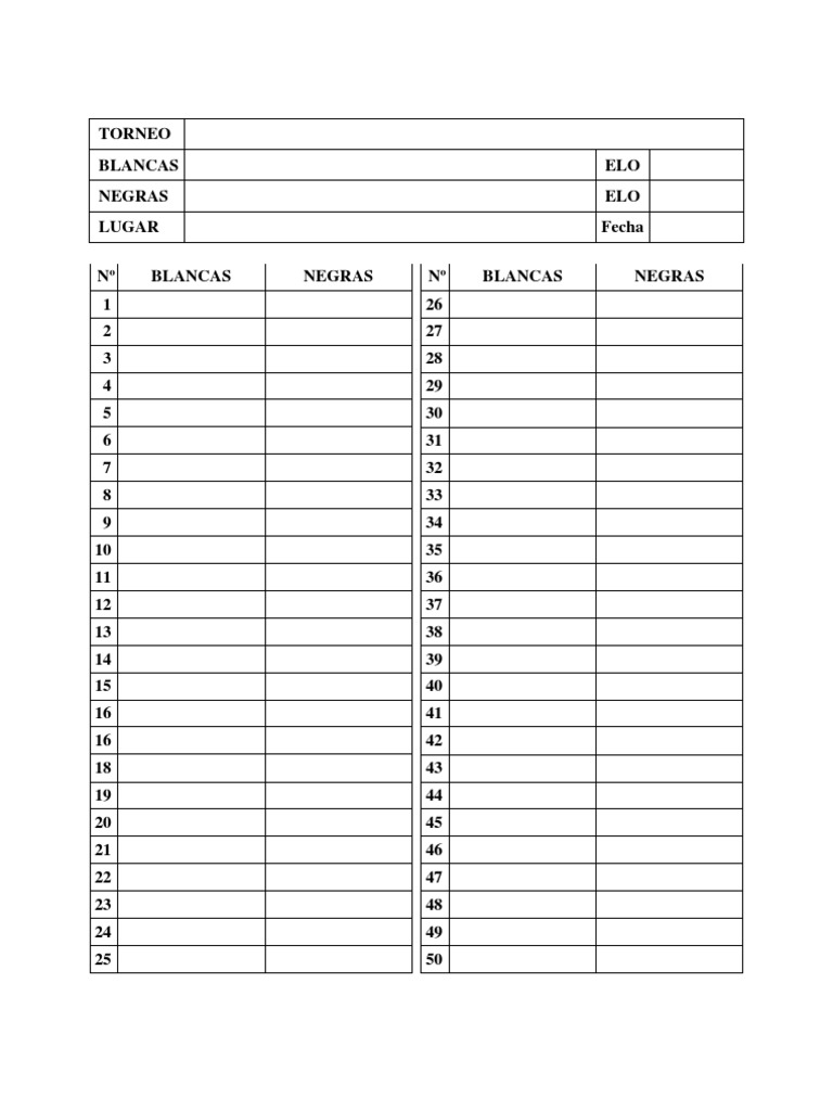 Plantilla para Torneo de Ajedrez | PDF