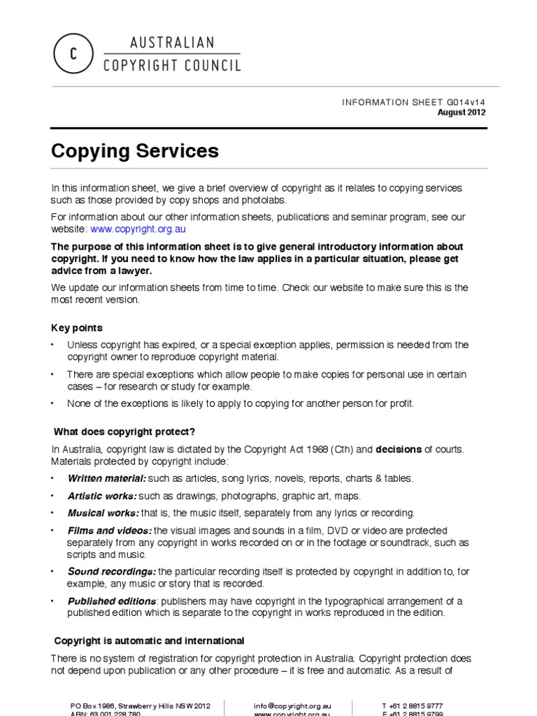 Copying Services: Information Sheet G014V14 | PDF | Copyright ...