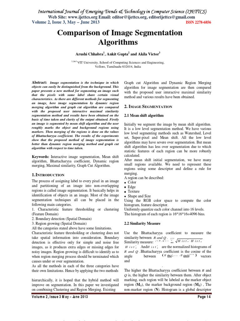 Comparison of Image Segmentation Algorithms: Volume 2, Issue 3, May - June 2013 | PDF | Image ...