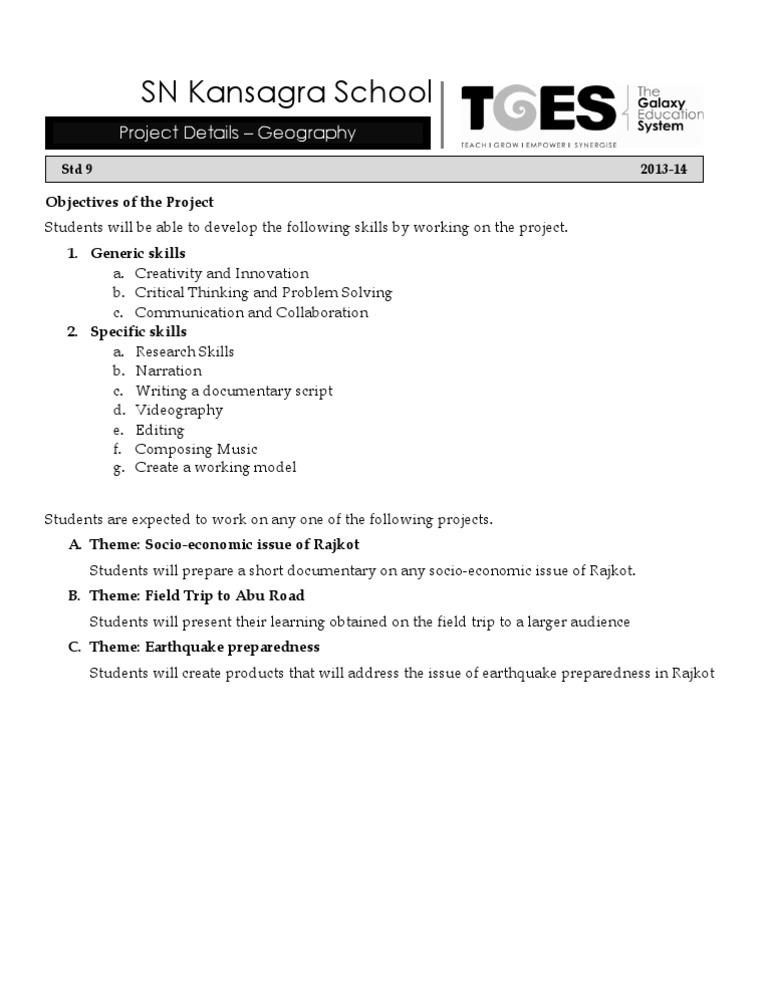 Geo Project Guidelines STD 9 | PDF