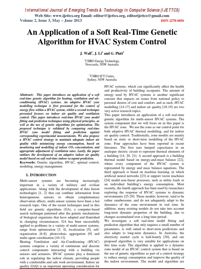 An Application Of A Soft Real Time Genetic Algorithm For Hvac System Control Pdf Ventilation