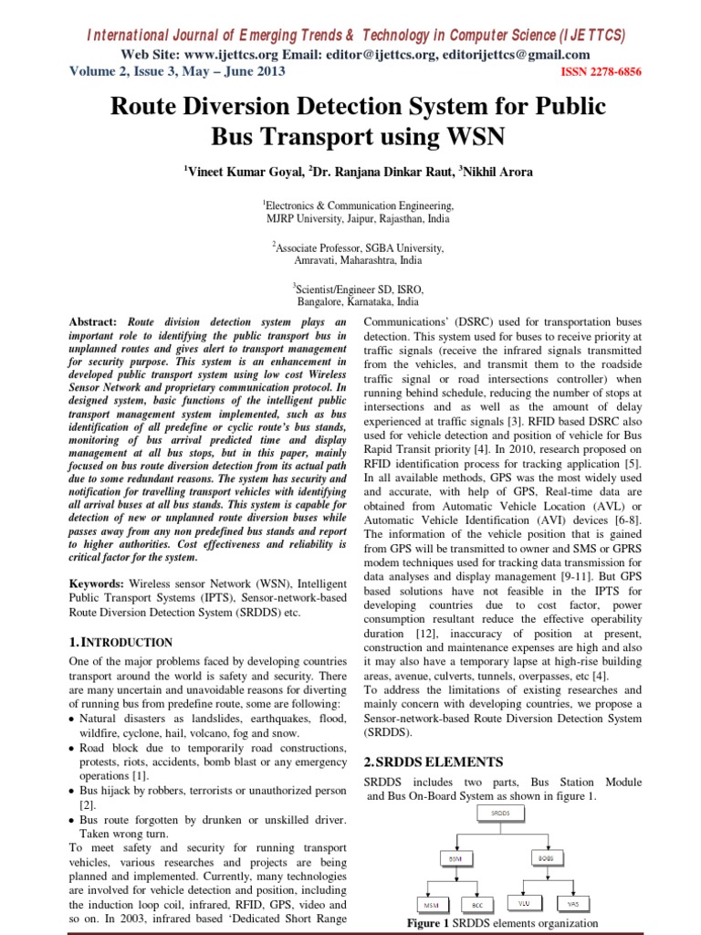 Route Diversion Detection System For Public Bus Transport Using WSN ...