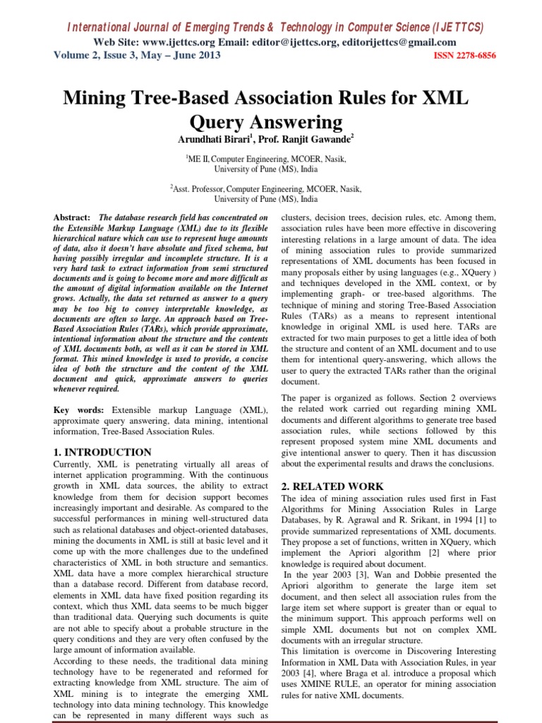Mining Tree-Based Association Rules For XML Query Answering | PDF | Xml | Information Retrieval