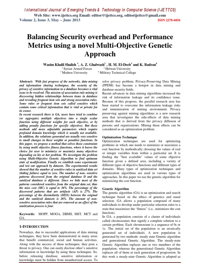 Balancing Security Overhead and Performance Metrics Using A Novel Multi-Objective Genetic ...