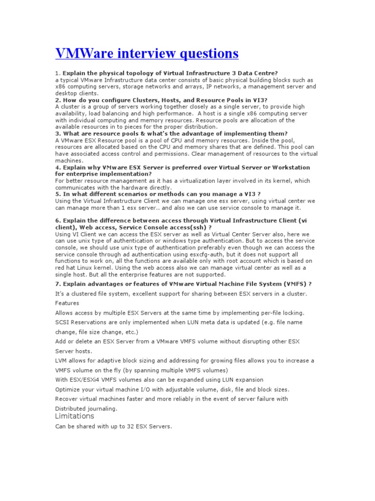 VMware Interview Questions Overview | PDF | Virtual Machine | V Mware