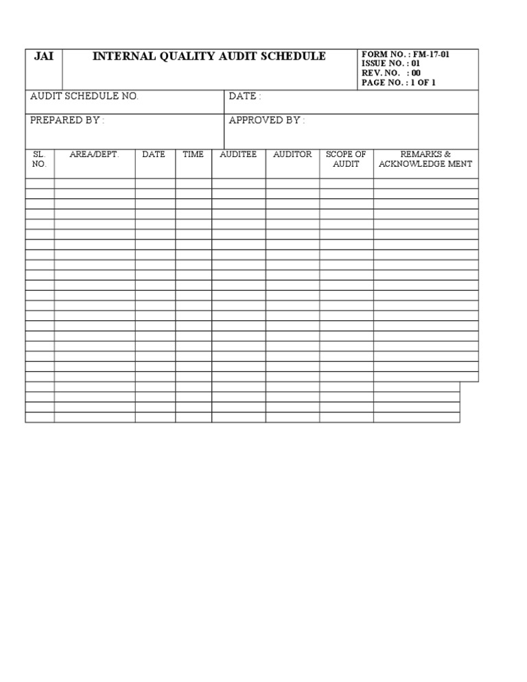 Internal Quality Audit Schedule FM-17-01 | PDF | Technology & Engineering