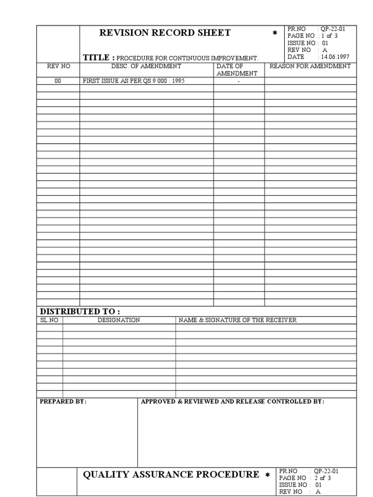 Revision Record Sheet: Title | Download Free PDF | Quality Assurance ...