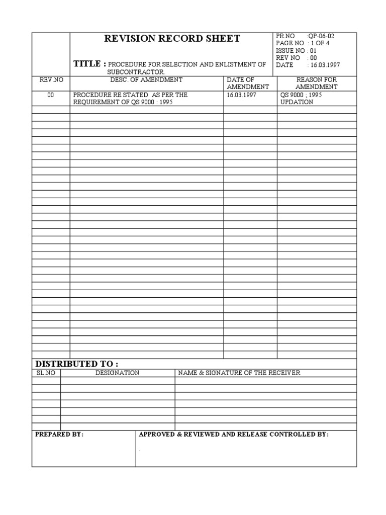 Revision Record Sheet: Title | Download Free PDF | Quality Assurance ...