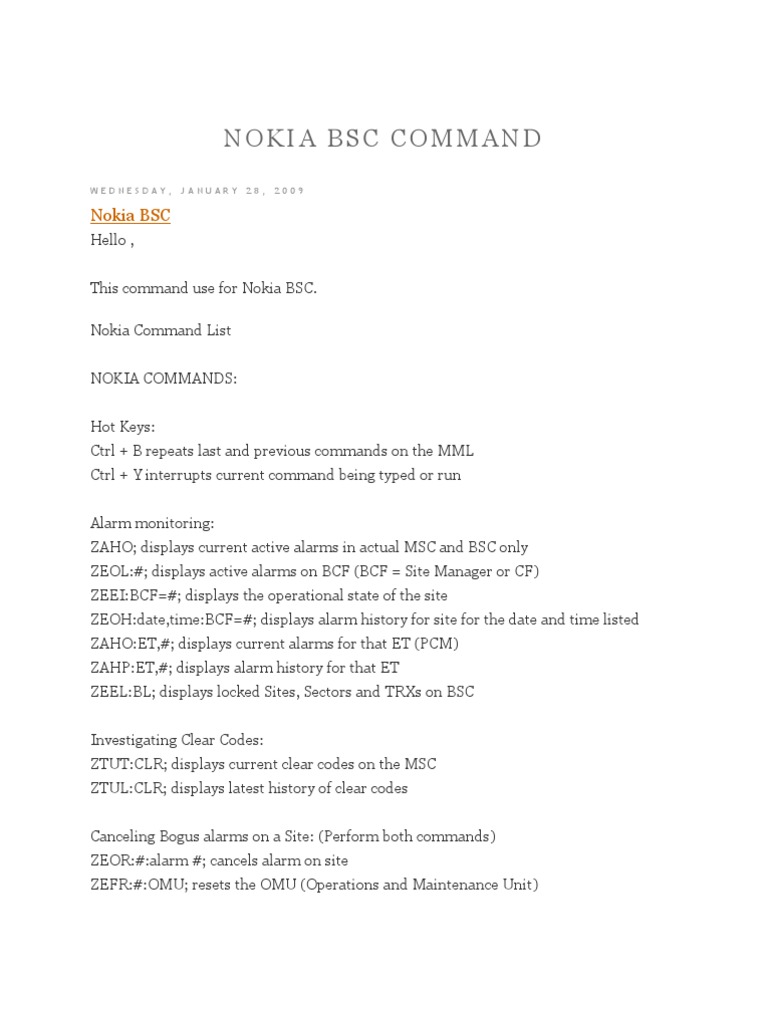 Nokia BSC System Command | PDF | Computers