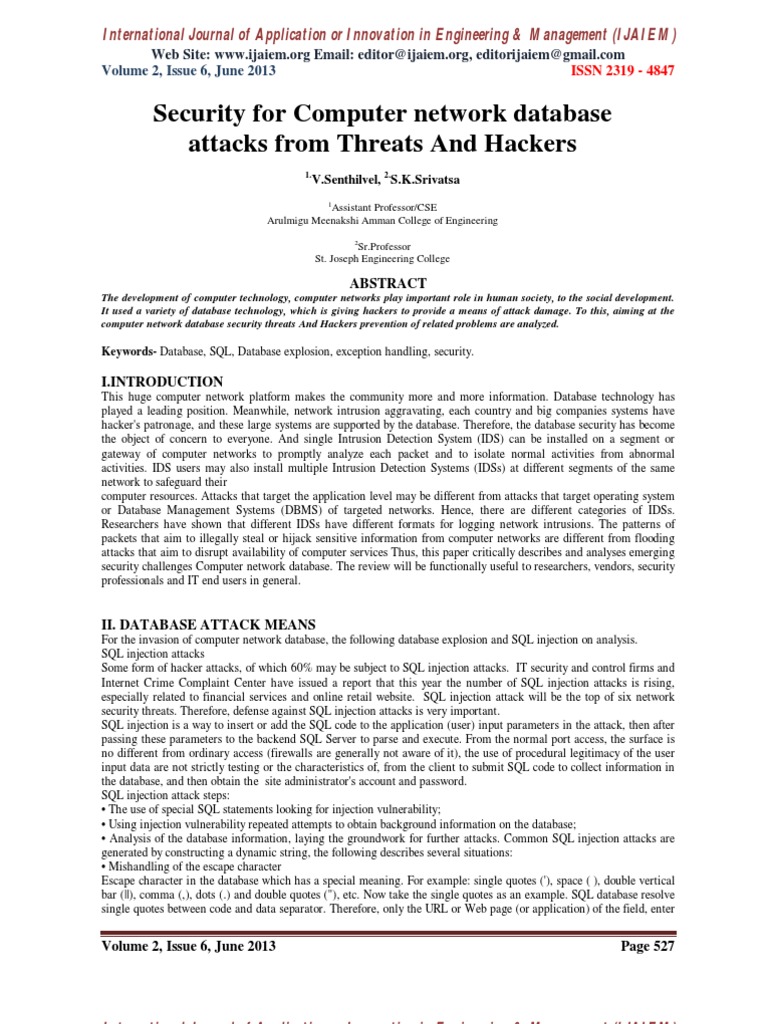 Security For Computer Network Database Attacks From Threats and Hackers | PDF | Databases ...
